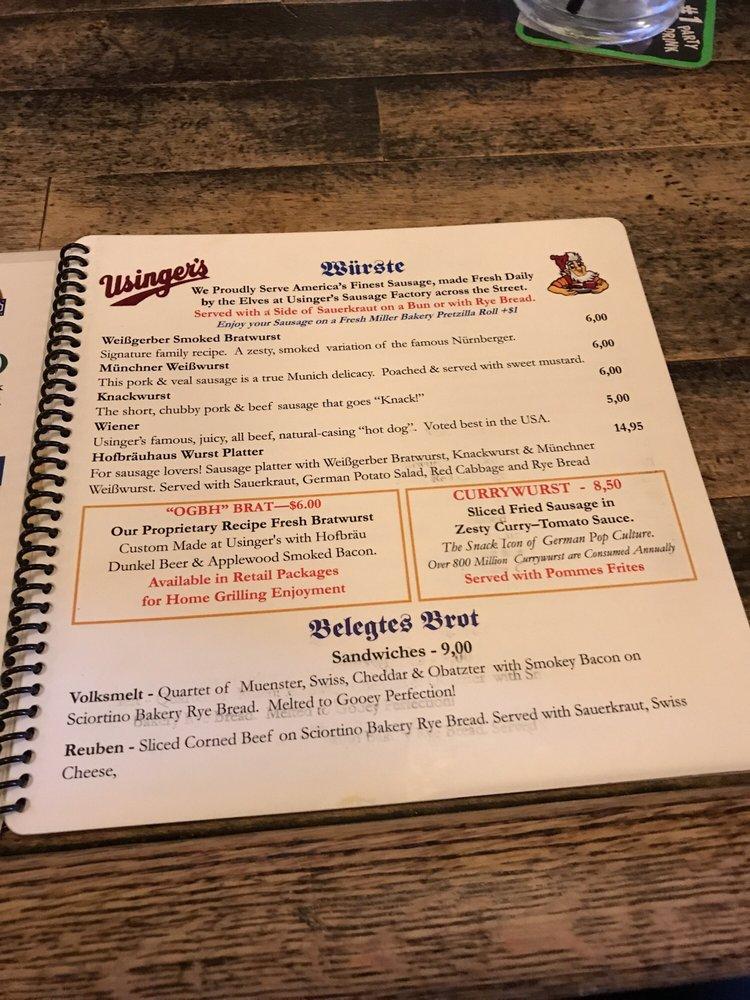 Menu at Old German Beer Hall pub & bar, Milwaukee