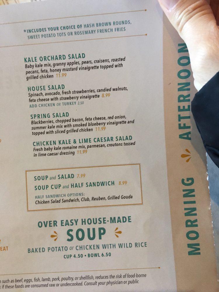 Menu at Over Easy restaurant, Omaha