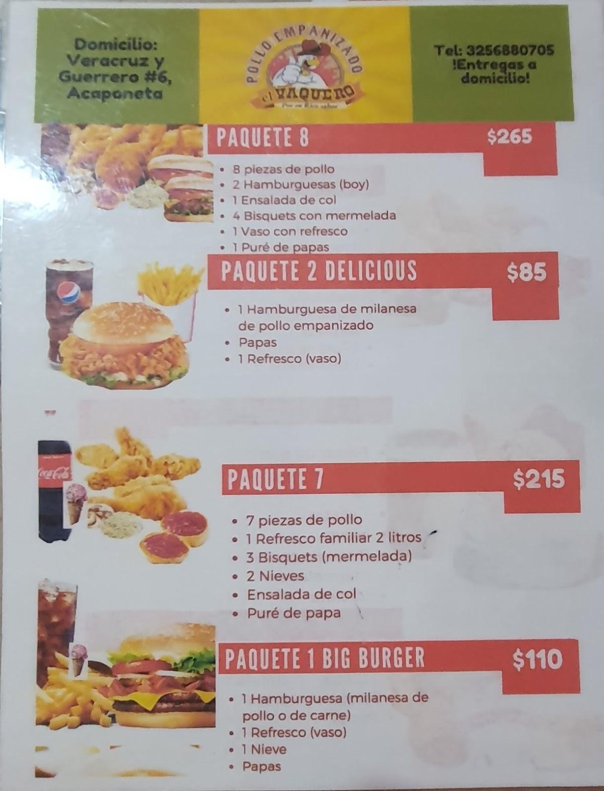 Carta del restaurante Pollo el vaquero, Acaponeta