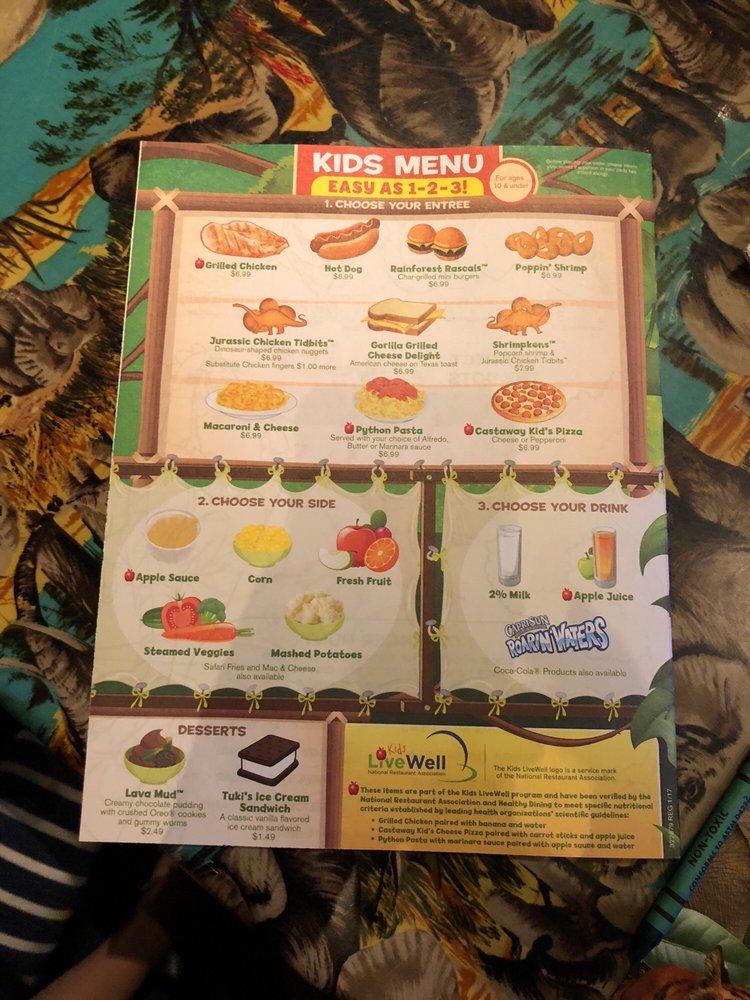 Menu at Rainforest Cafe, Ontario, Mills Cir