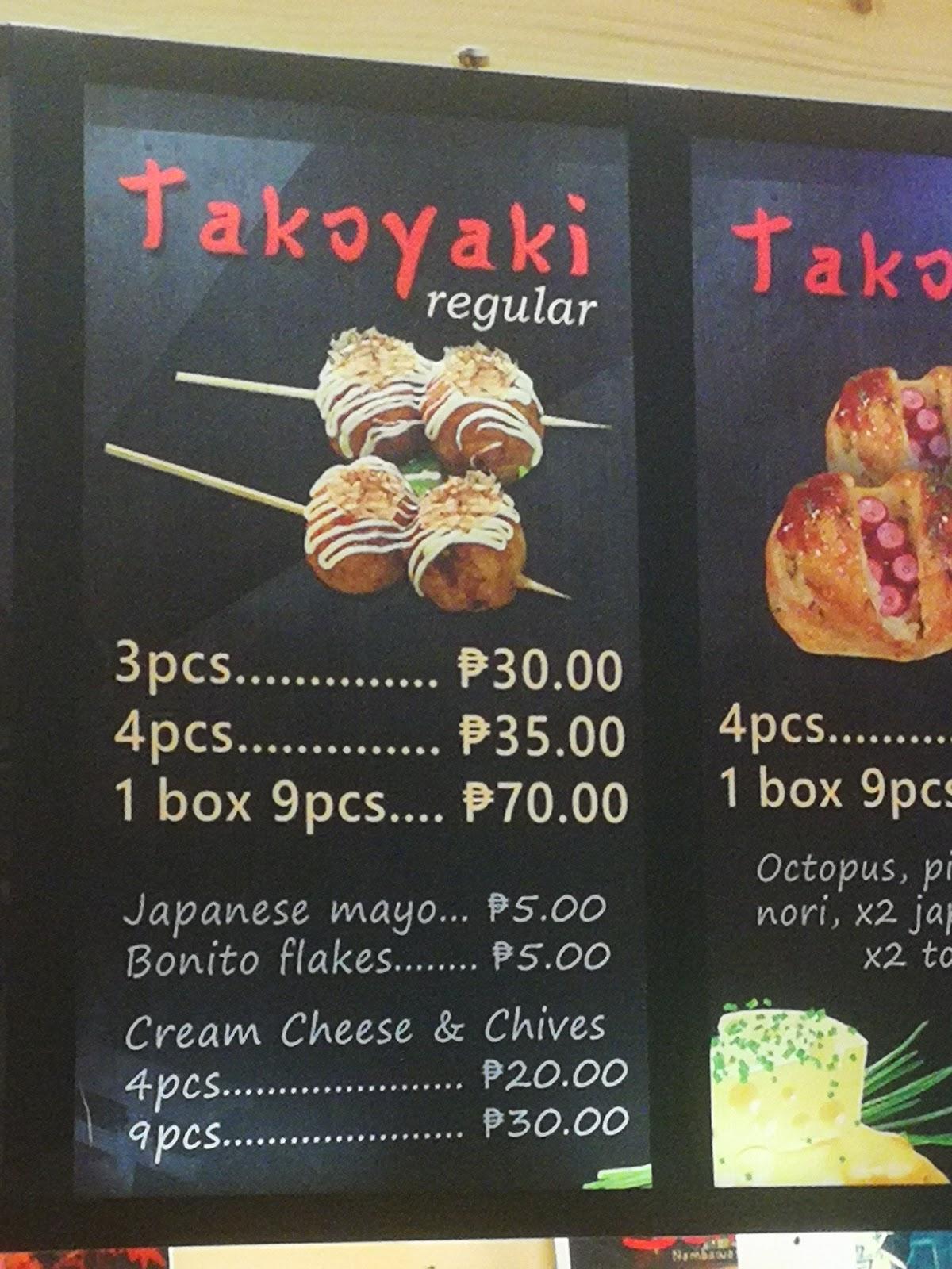 Menu at Takoyaki Sensei Atrium restaurant, Iloilo City