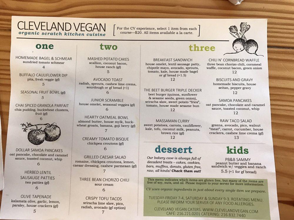 Menu at Cleveland Vegan cafe, Lakewood
