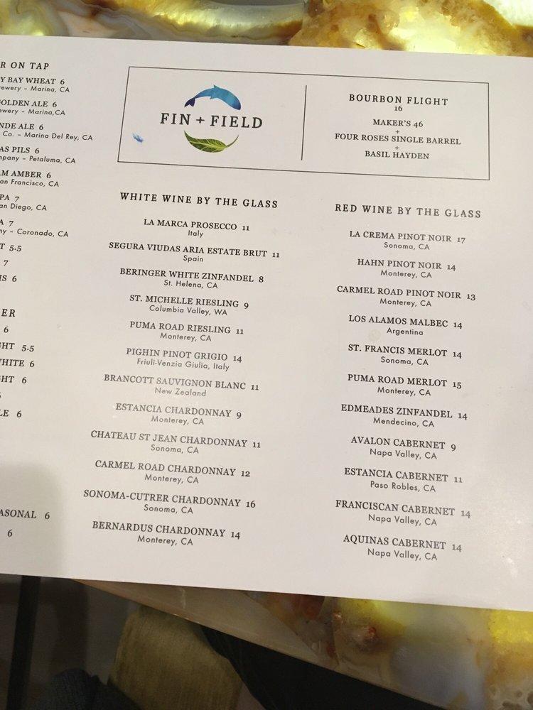 Menu at Fin + Field Restaurant and Bar, Monterey