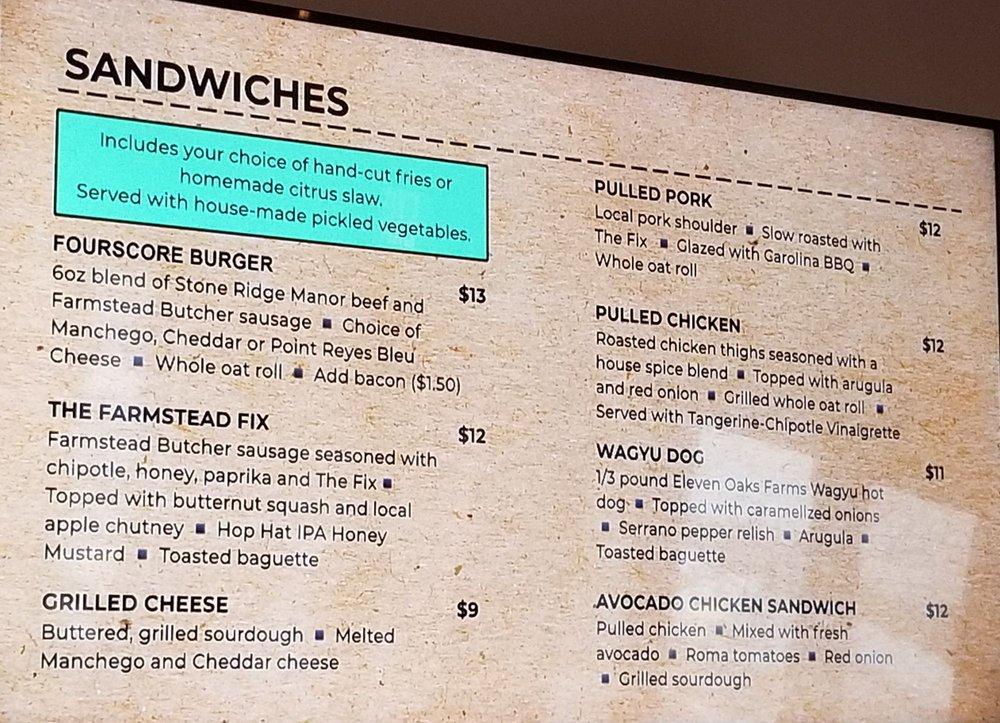 Menu at FourScore Beer Co. pub & bar, Gettysburg
