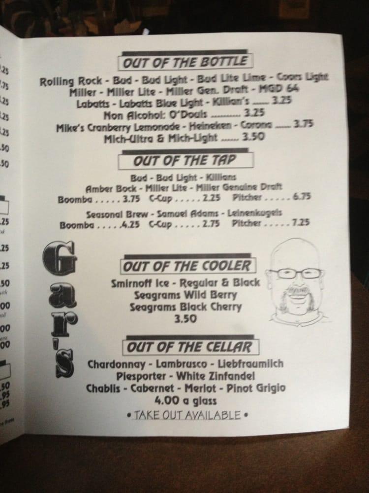 Menu at Gar's Lounge restaurant, Marine City
