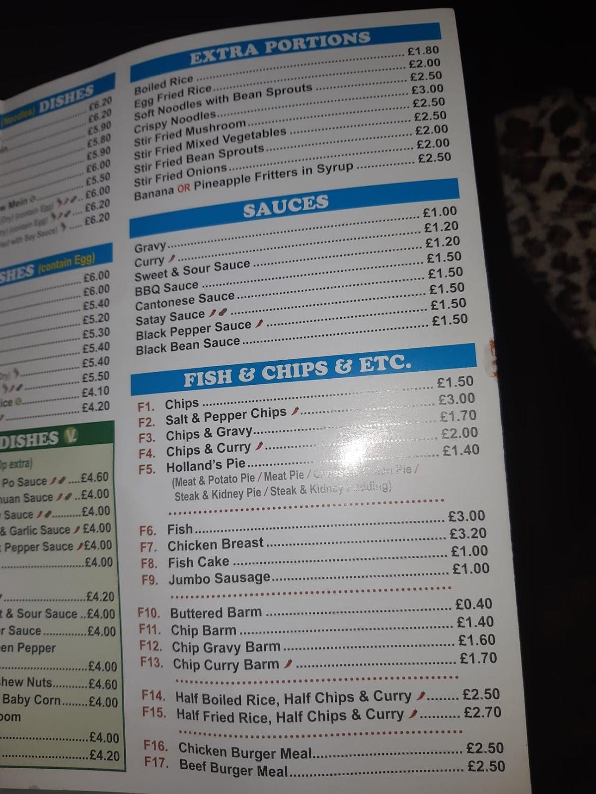 Menu at Golden Boat fast food, Stockport