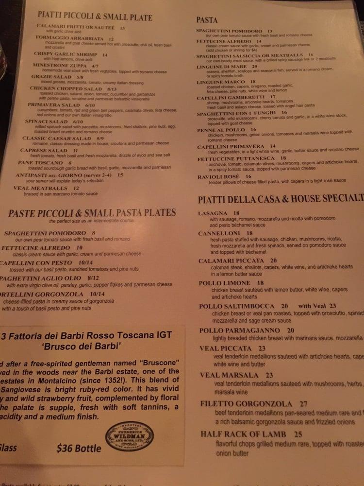 Menu at Grazie Ristorante Southcenter restaurant, Tukwila