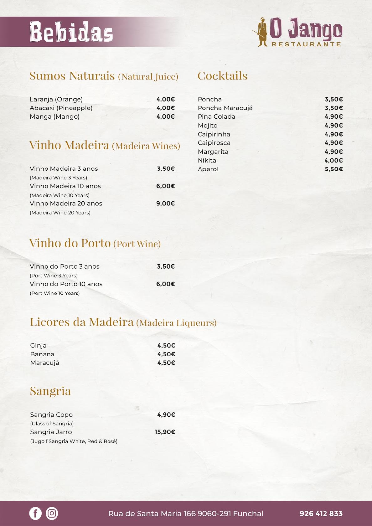 Menu em O Jango restaurante, Funchal