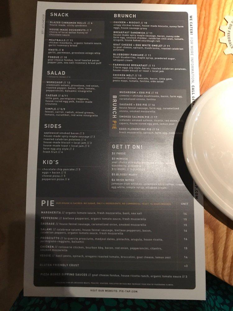 Menu at Pie Tap Pizza Workshop + Bar Park & Preston, Plano