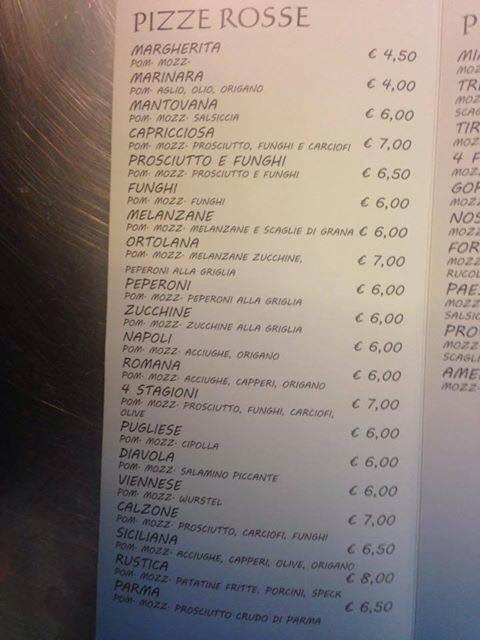 Menu at Pizzeria Bella Napoli, Mantua