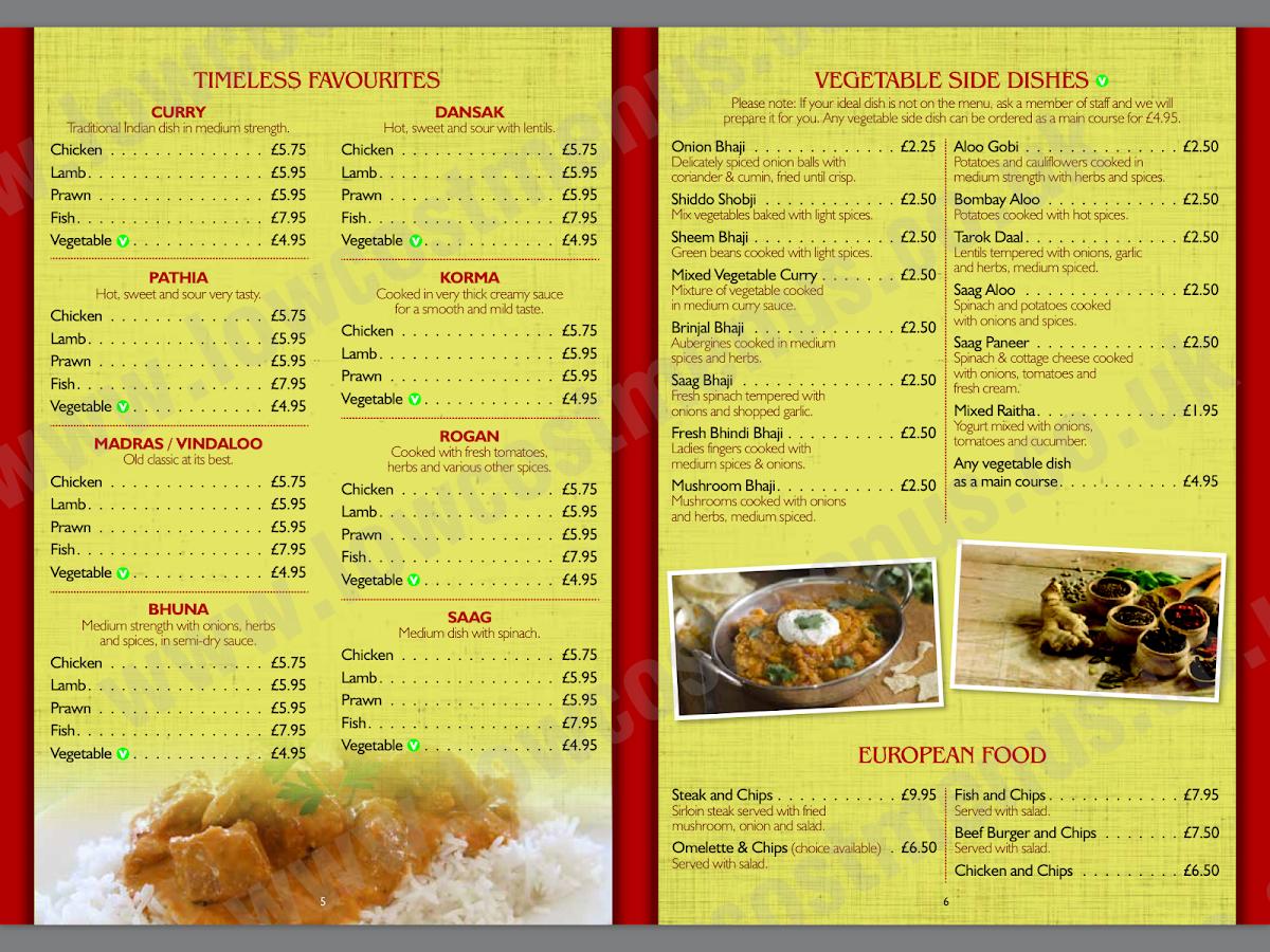 Menu at The Sultan restaurant, Llanelli