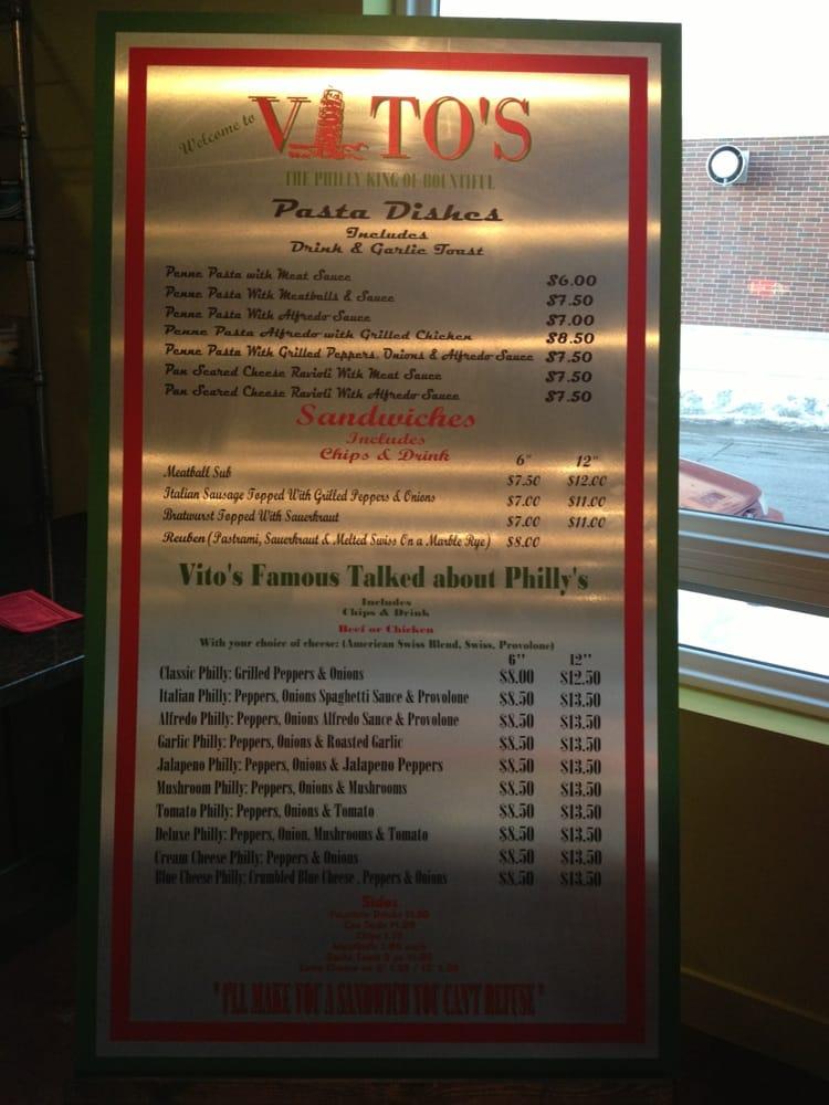 Menu at Vito's restaurant, Bountiful