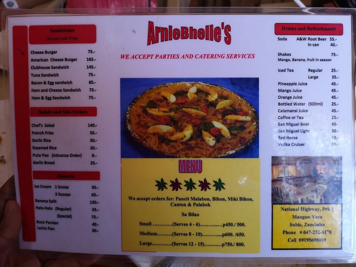 Menu at Arnie Belle restaurant, Subic