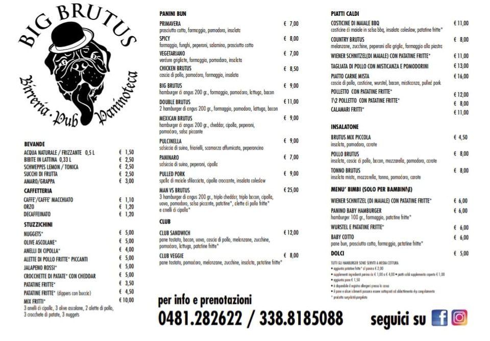Menu at Big Brutus pub & bar, Poggio Terzarmata