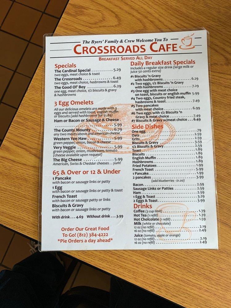 Menu at Cross Roads cafe, Bloomfield