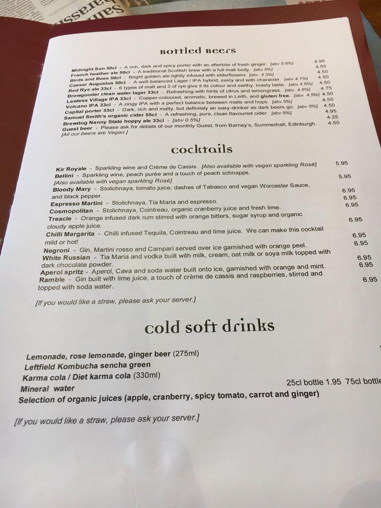 Menu at David Bann Restaurant, Edinburgh