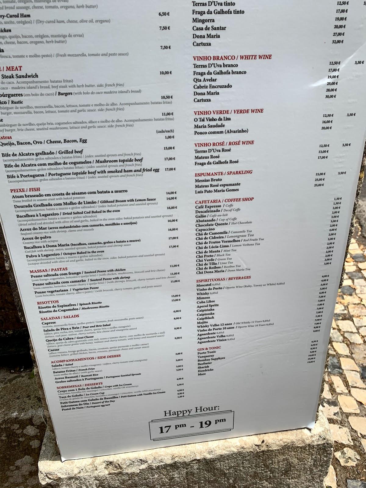 Menu em Dona Maria restaurante, Sintra, 511