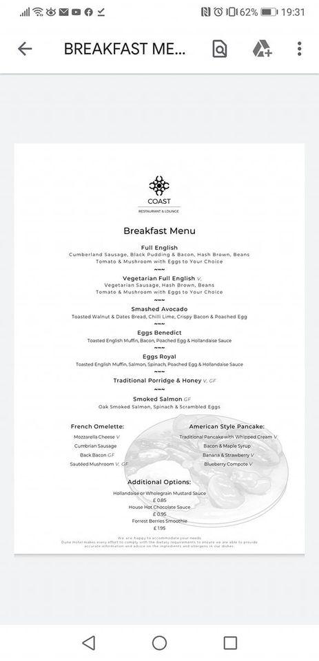 Menu at Dunes Hotel pub & bar, Barrow-in-Furness