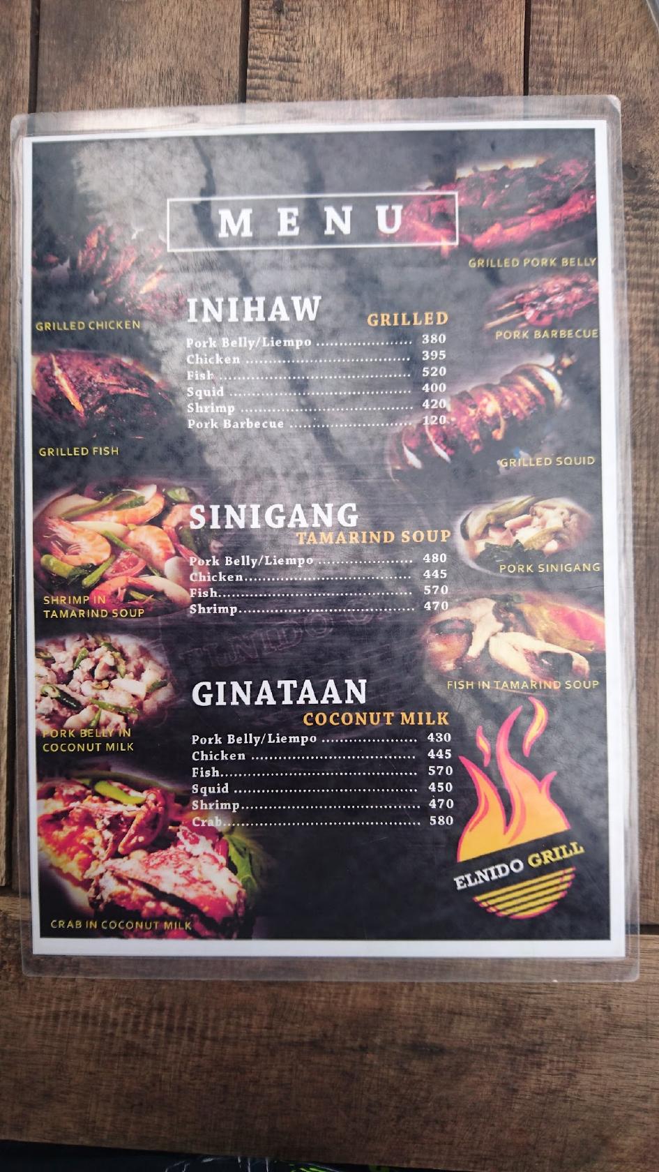 Menu at El Nido Grill @Lio restaurant, El Nido