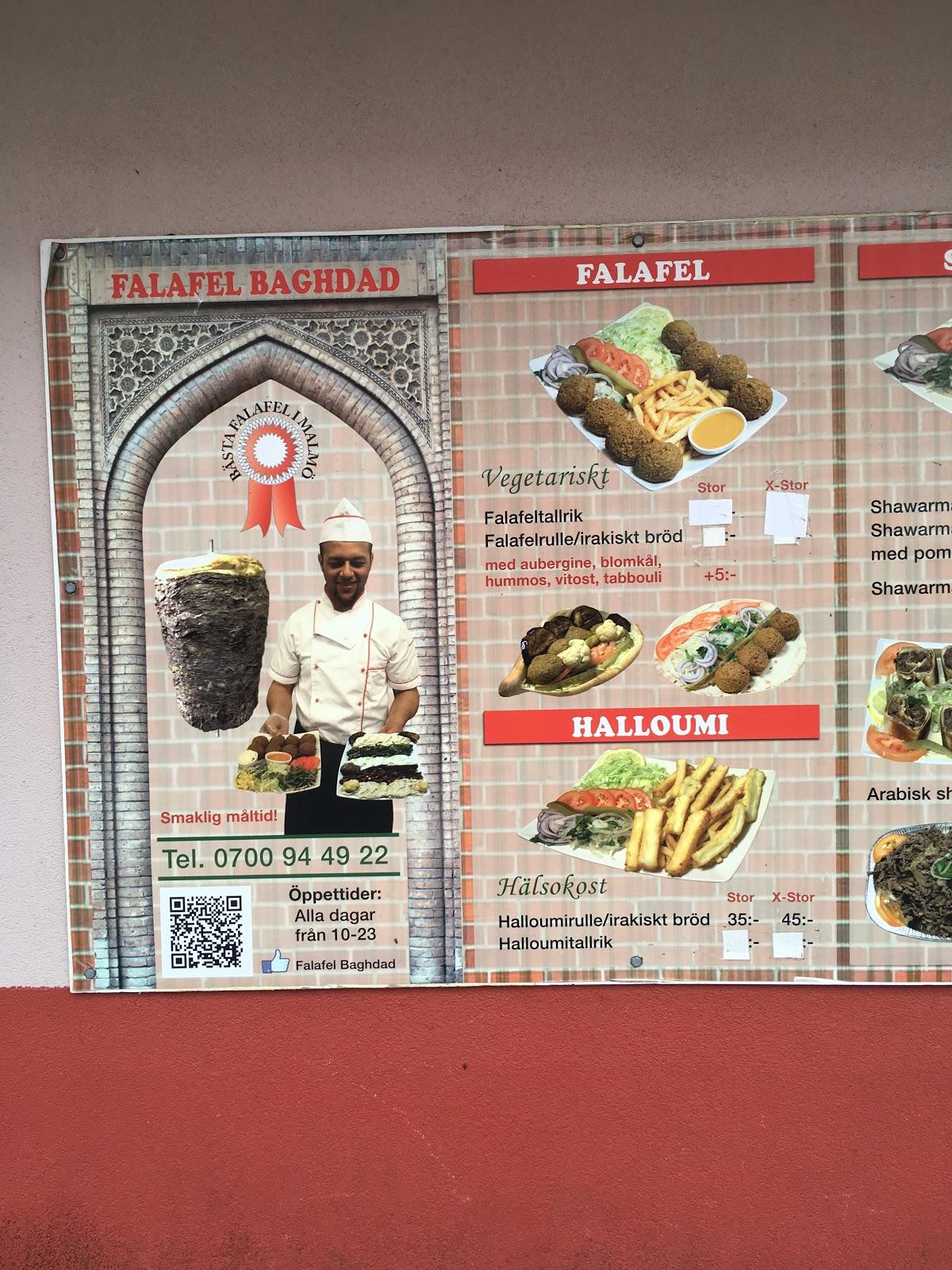 Menu at Falafel Baghdad fast food, Malmö, Enskifteshagen