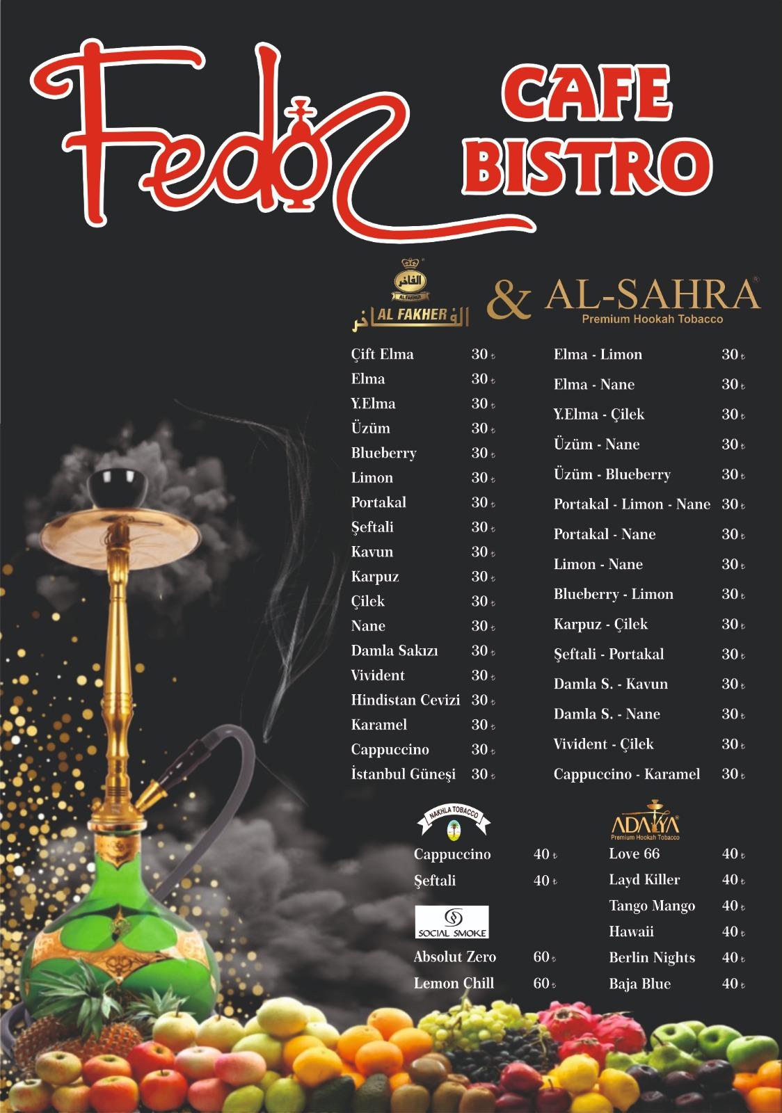 Menu at Fedo Bistro Lounge, Soğucak Köyü