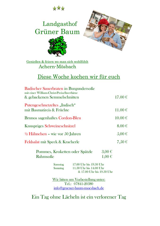 Speisekarte von Landgasthof Grüner Baum restaurant, Achern