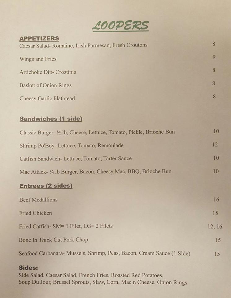 Menu at Loopers Restaurant, Carterville