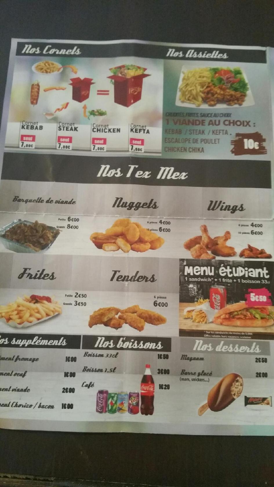 Menu au O' KEBAB restaurant, Is-sur-Tille