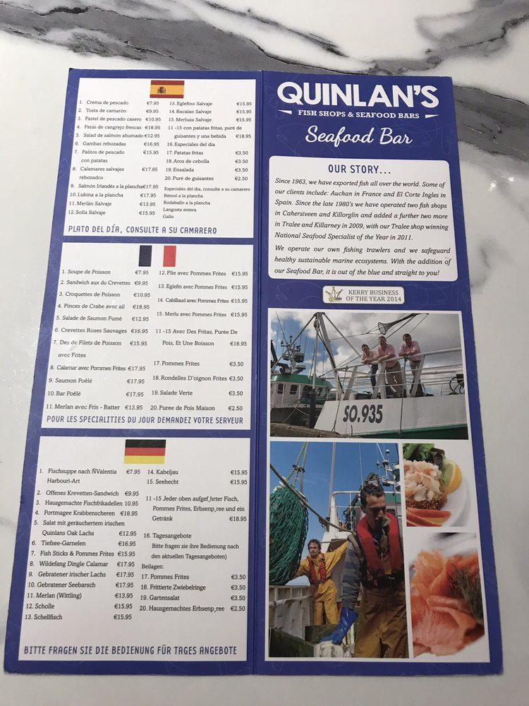 Menu at Quinlan's Seafood Bar, Killarney
