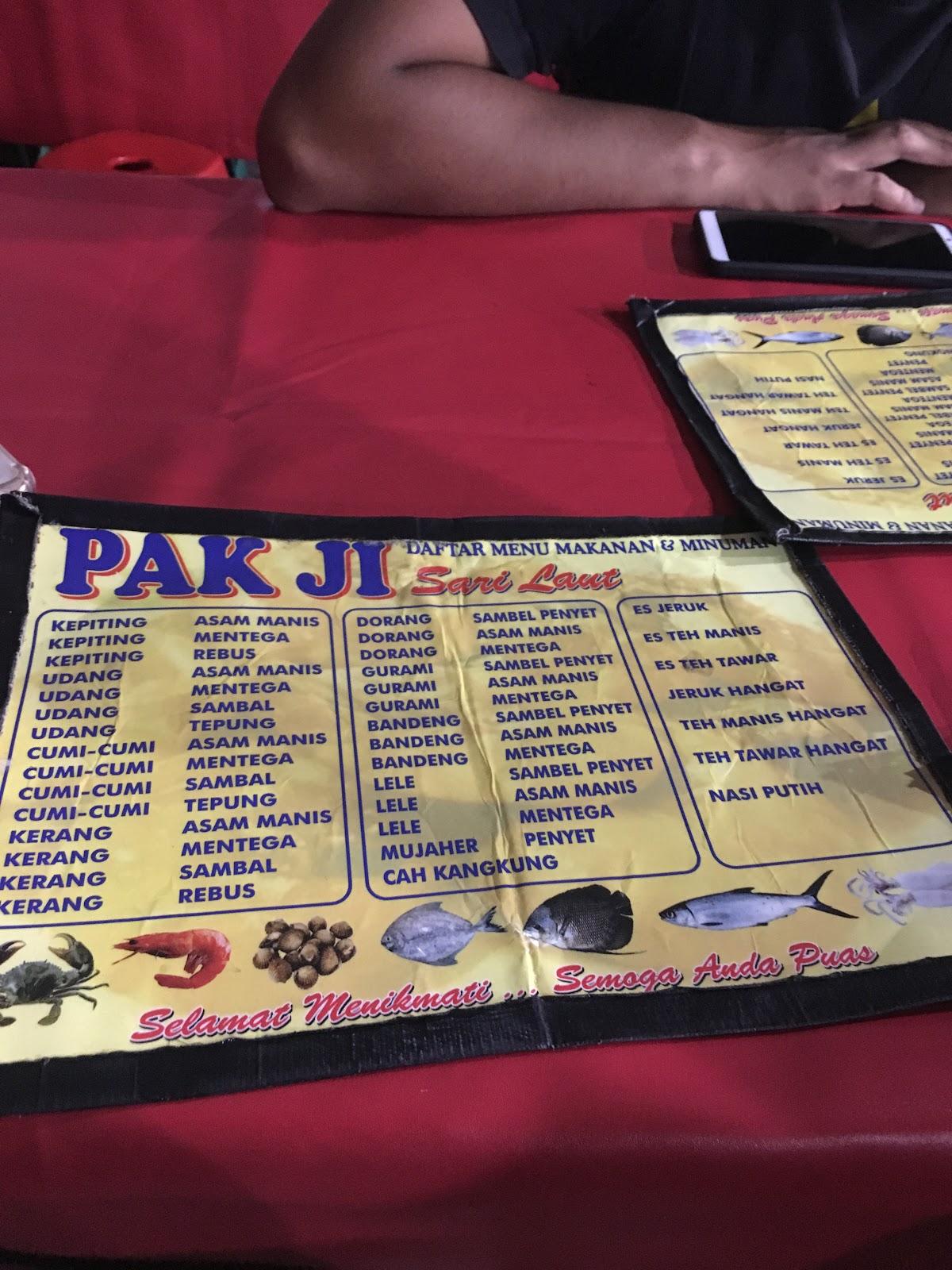 Menu at Sari Laut PAK JI restaurant, Surabaya