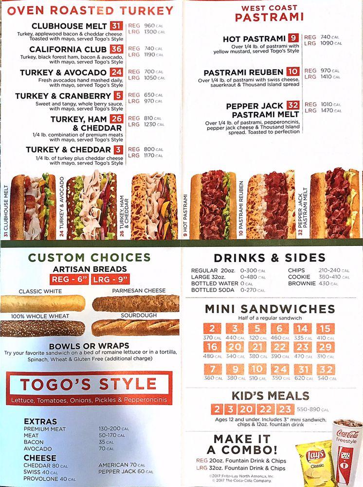 Menu at TOGO'S Sandwiches fast food, Ripon