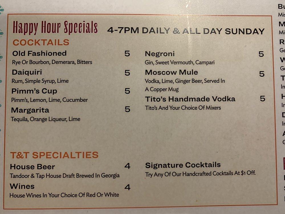 Menu at Tandoor and Tap restaurant, Statesboro