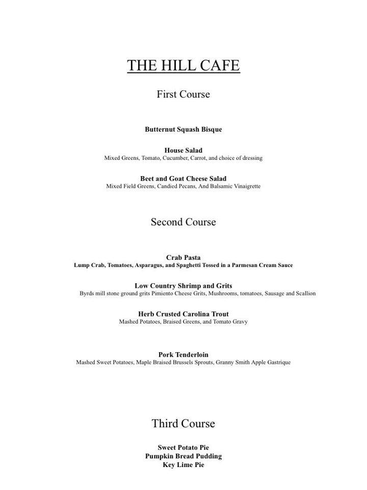 Menu at The Hill Caf restaurant, Richmond