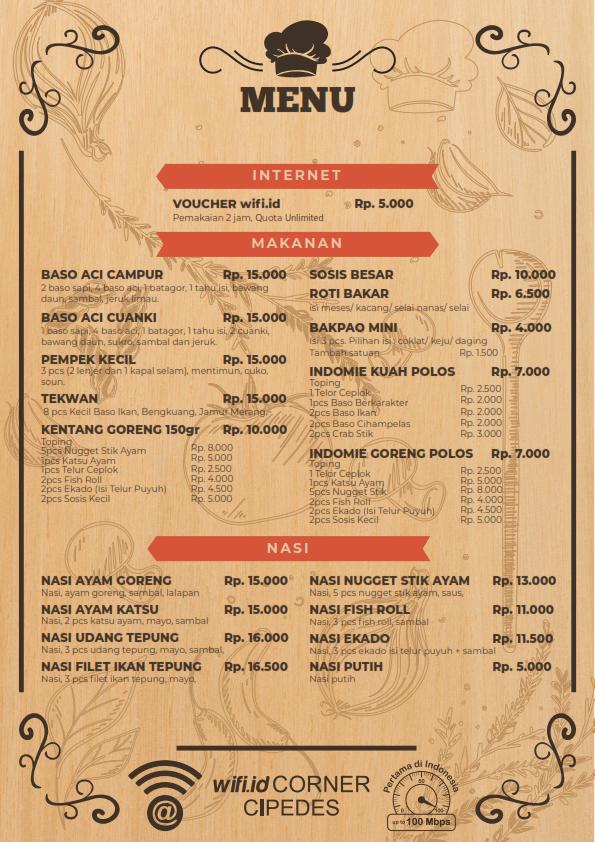 Menu at WiFi.id Corner Cipedes, Bandung