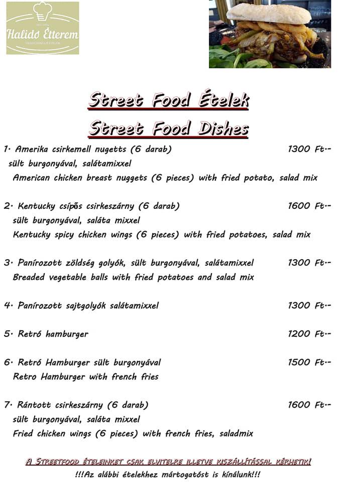 Menu at Halidó étterem restaurant, Hajdúnánás