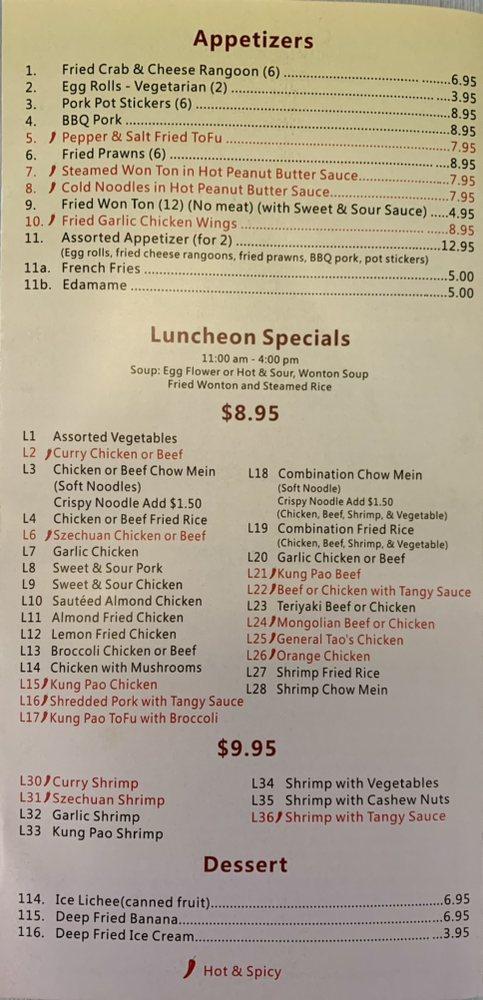 Menu at Ming Garden restaurant, Everett