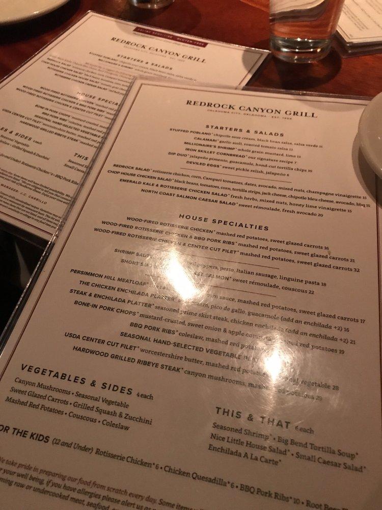 Menu at Redrock Canyon Grill restaurant, Oklahoma City