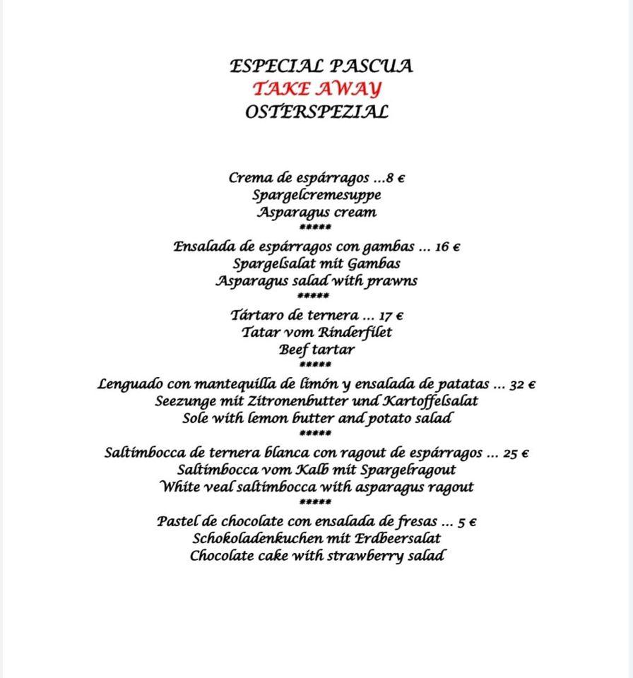 Menu at Restaurant Roland, Porto Cristo