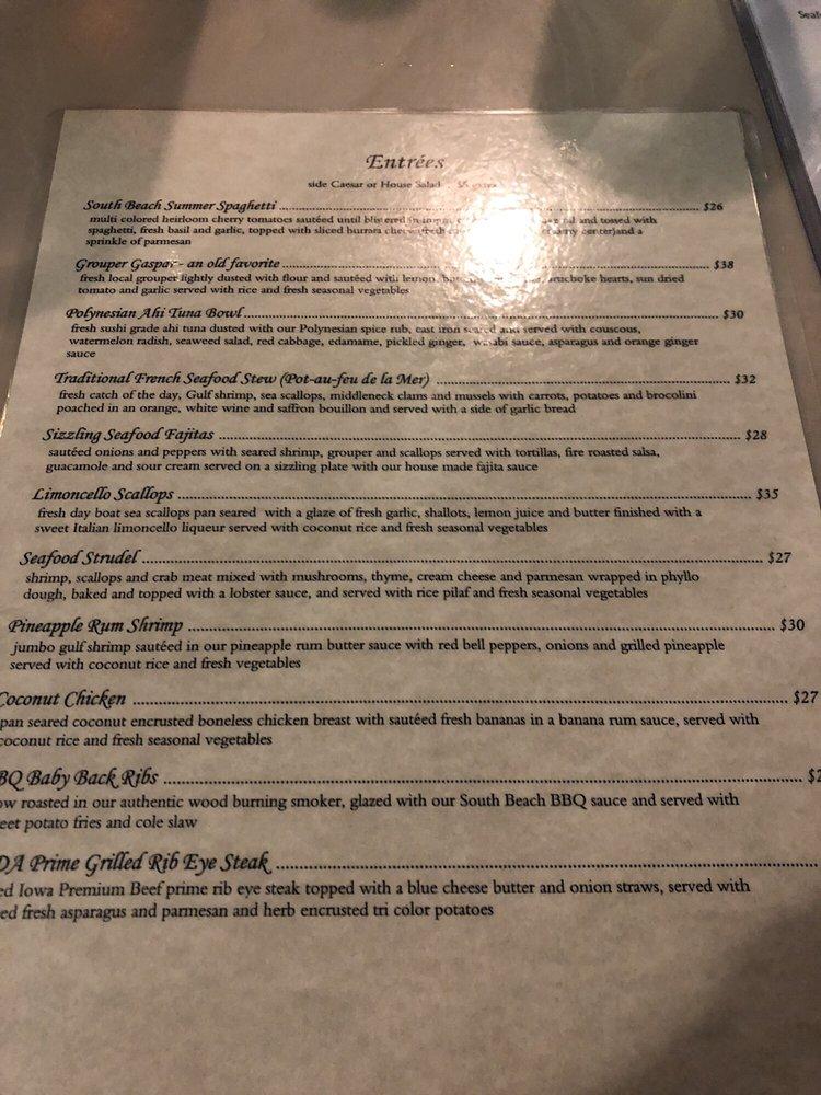 Menu at South Beach Bar & Grille, Boca Grande