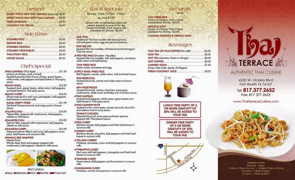 Menu at Thai Terrace restaurant, Fort Worth, W Vickery Blvd