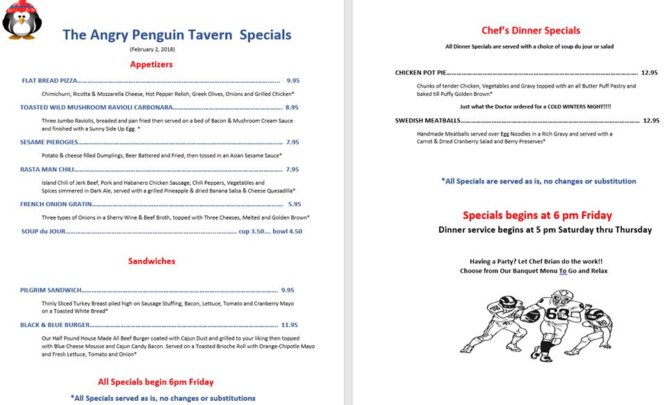 Menu at The Angry Penguin Tavern pub & bar, Waterford
