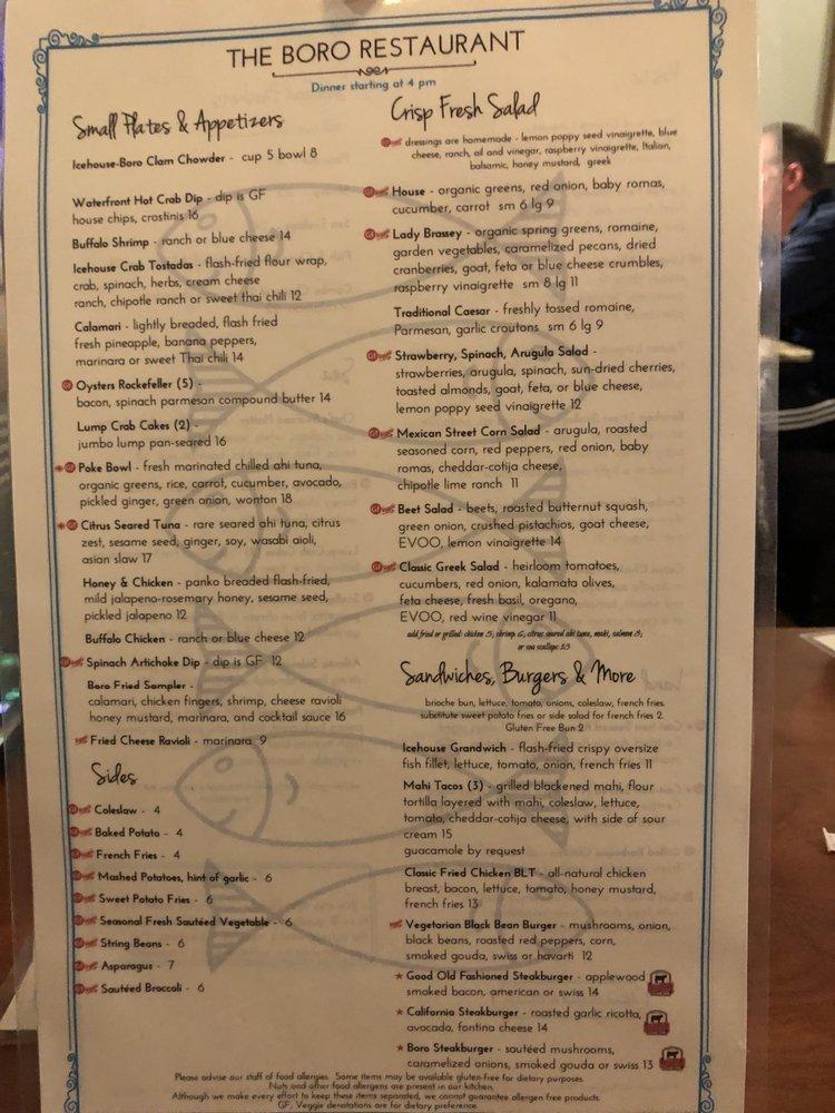 Menu at The Boro Restaurant & Bar, Swansboro