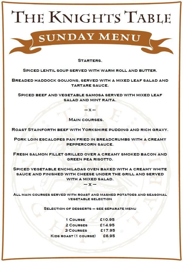 Menu at The Knights Table cafe, Settle, Knight Stainforth Hall