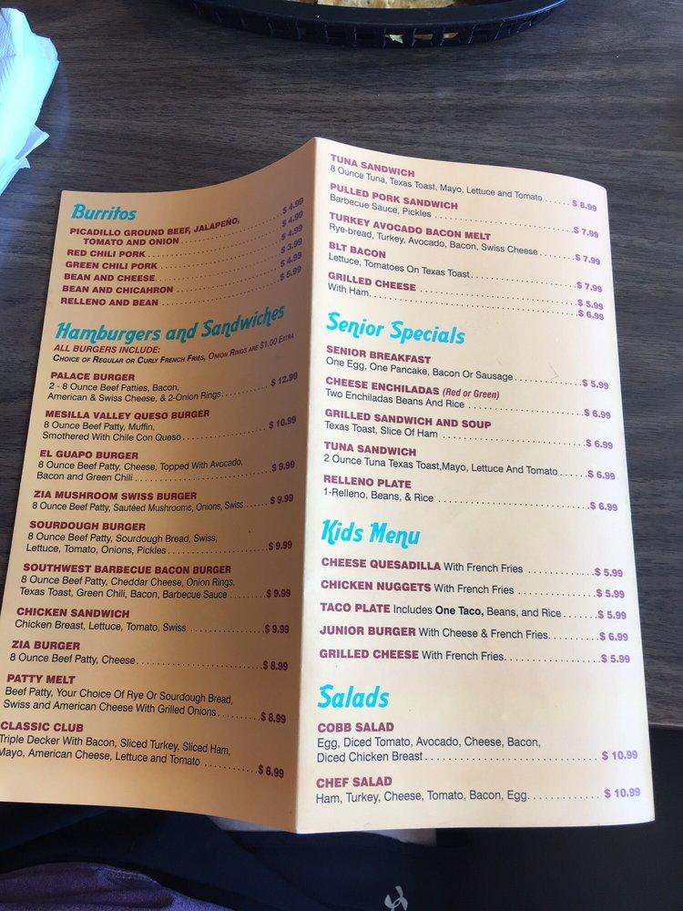 Menu at Zia Cafe, Las Cruces