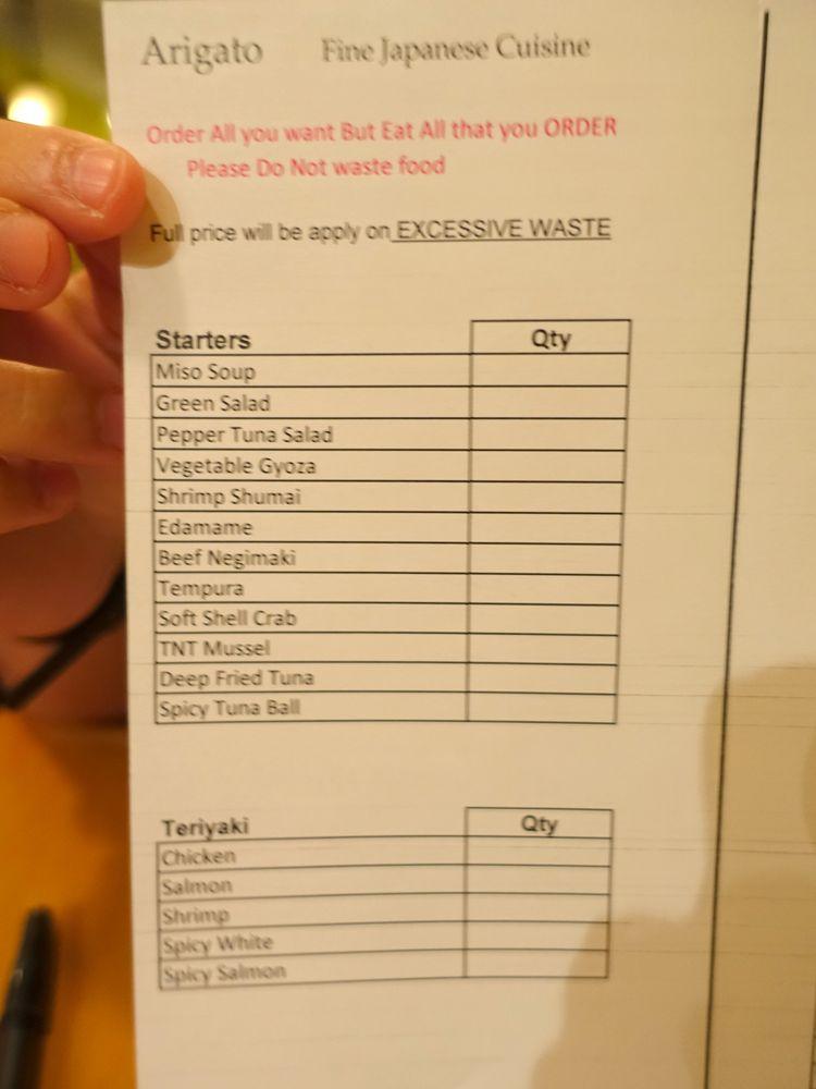 Menu at Arigato restaurant, North Haledon