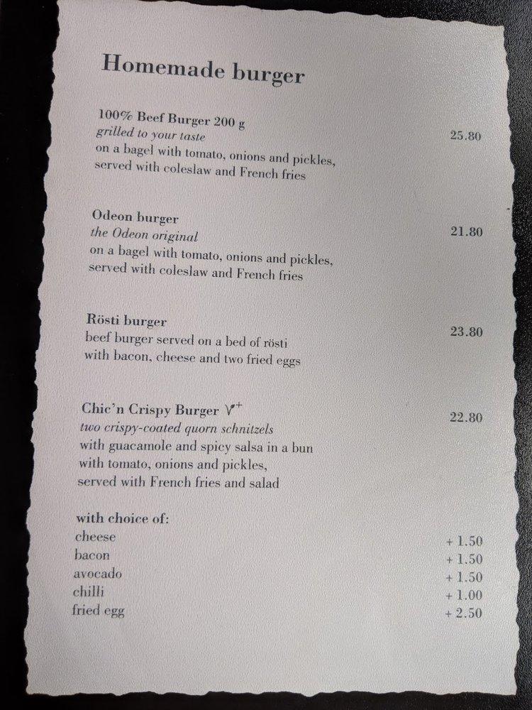 Menu at Café Bar ODEON, Zürich