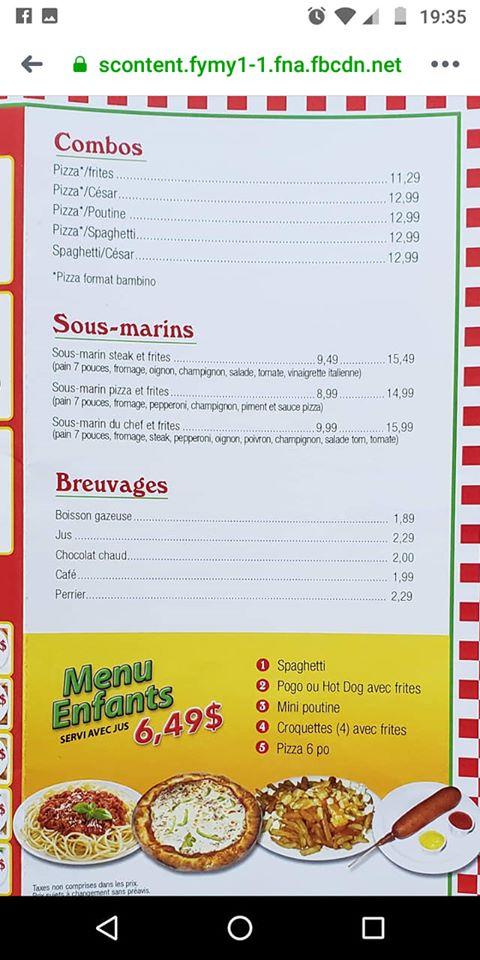Menu at Cantine Chez Mario restaurant, Valcourt