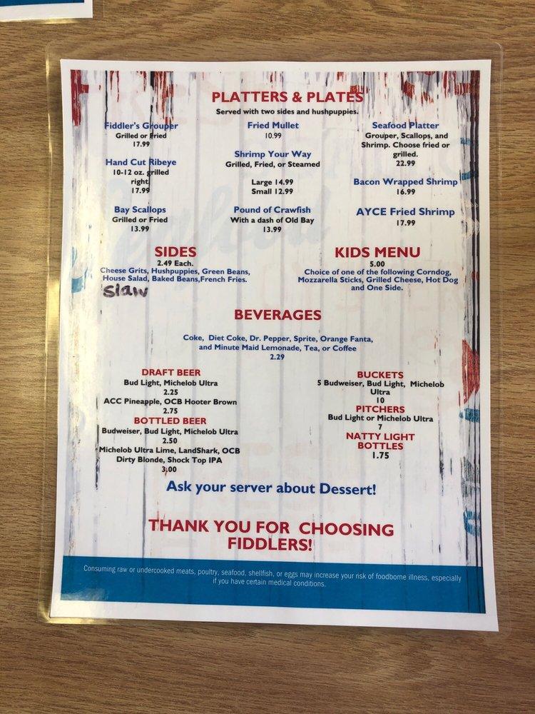 Menu at Fiddler’s Steamhouse & Oyster Bar, Blountstown, Main St N
