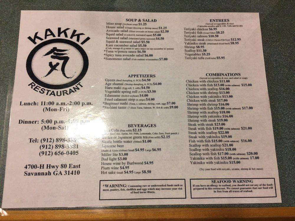 Menu at Kakki Restaurant, Savannah