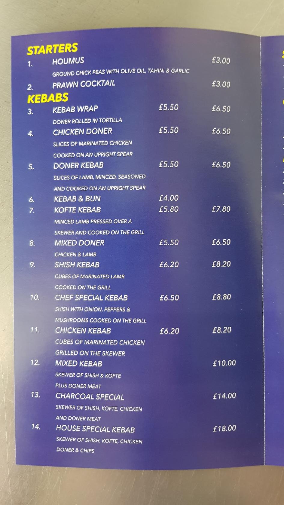 Menu at Kemer Kebab Hailsham restaurant, Hailsham